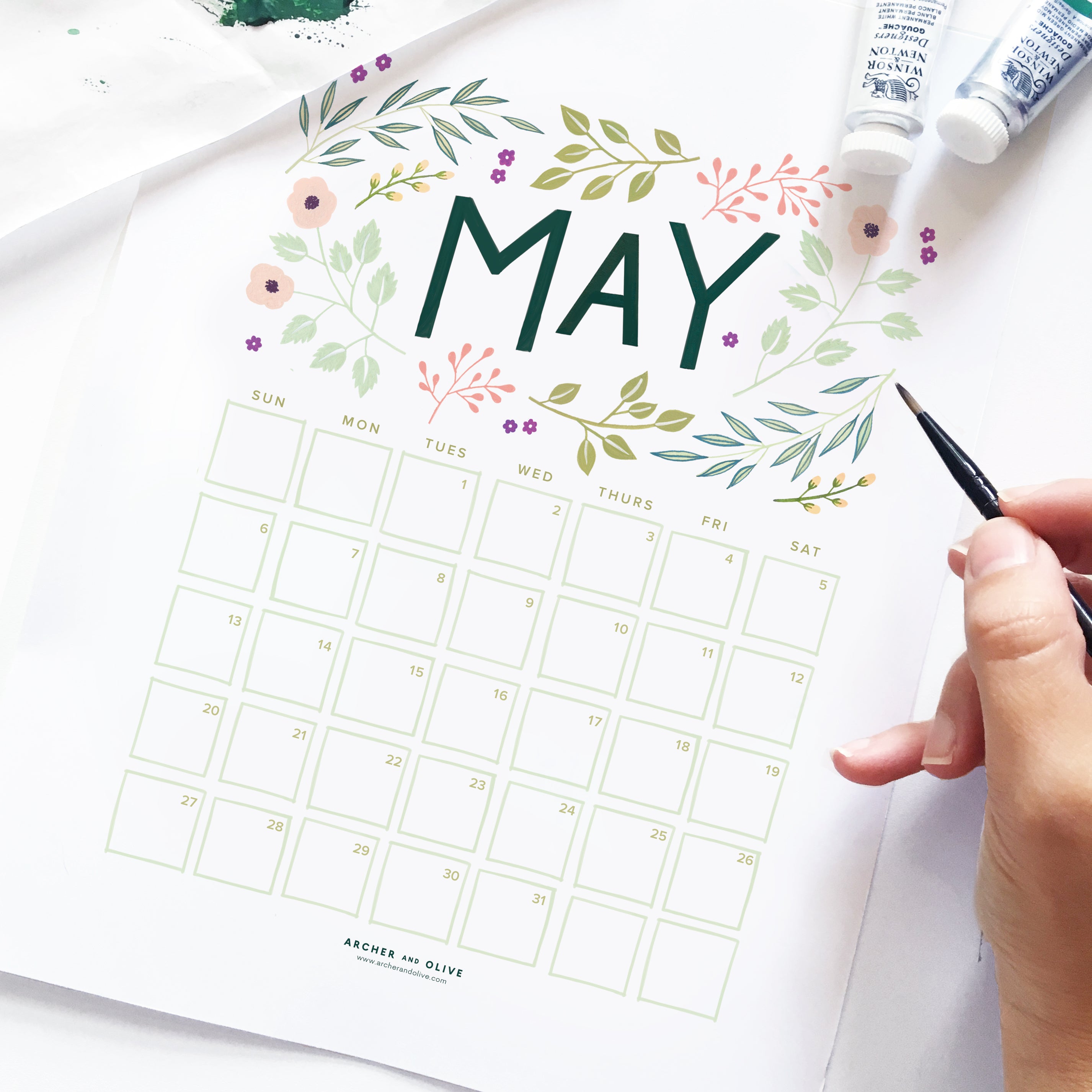 Freebie Friday - May 2018 Calendar Printable | Archer and Olive