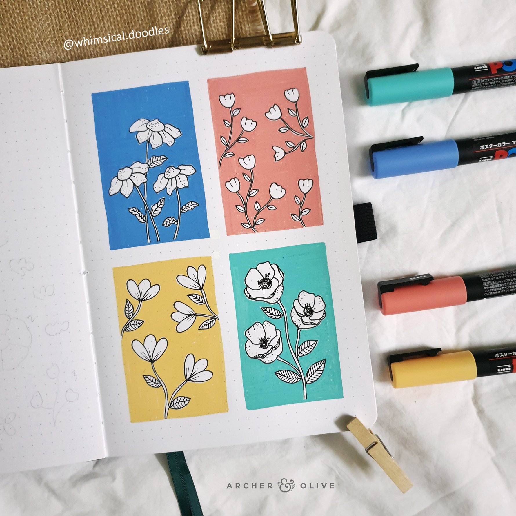 Color Block Flower Doodles Illustration – Archer and Olive
