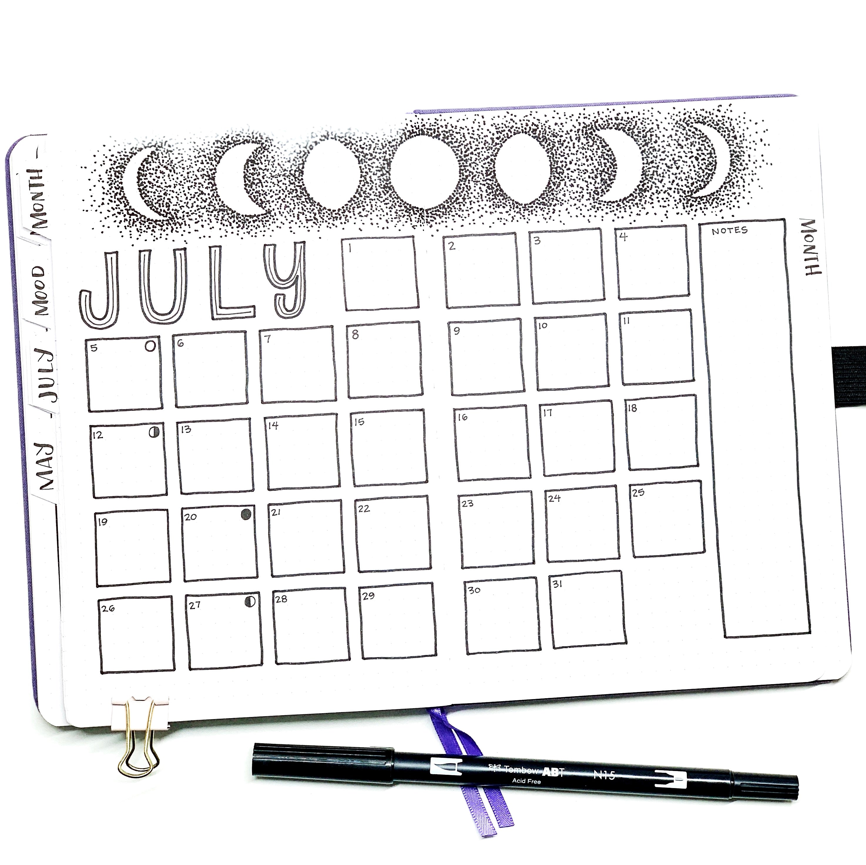 Moon Phases Monthly Layout – Archer and Olive