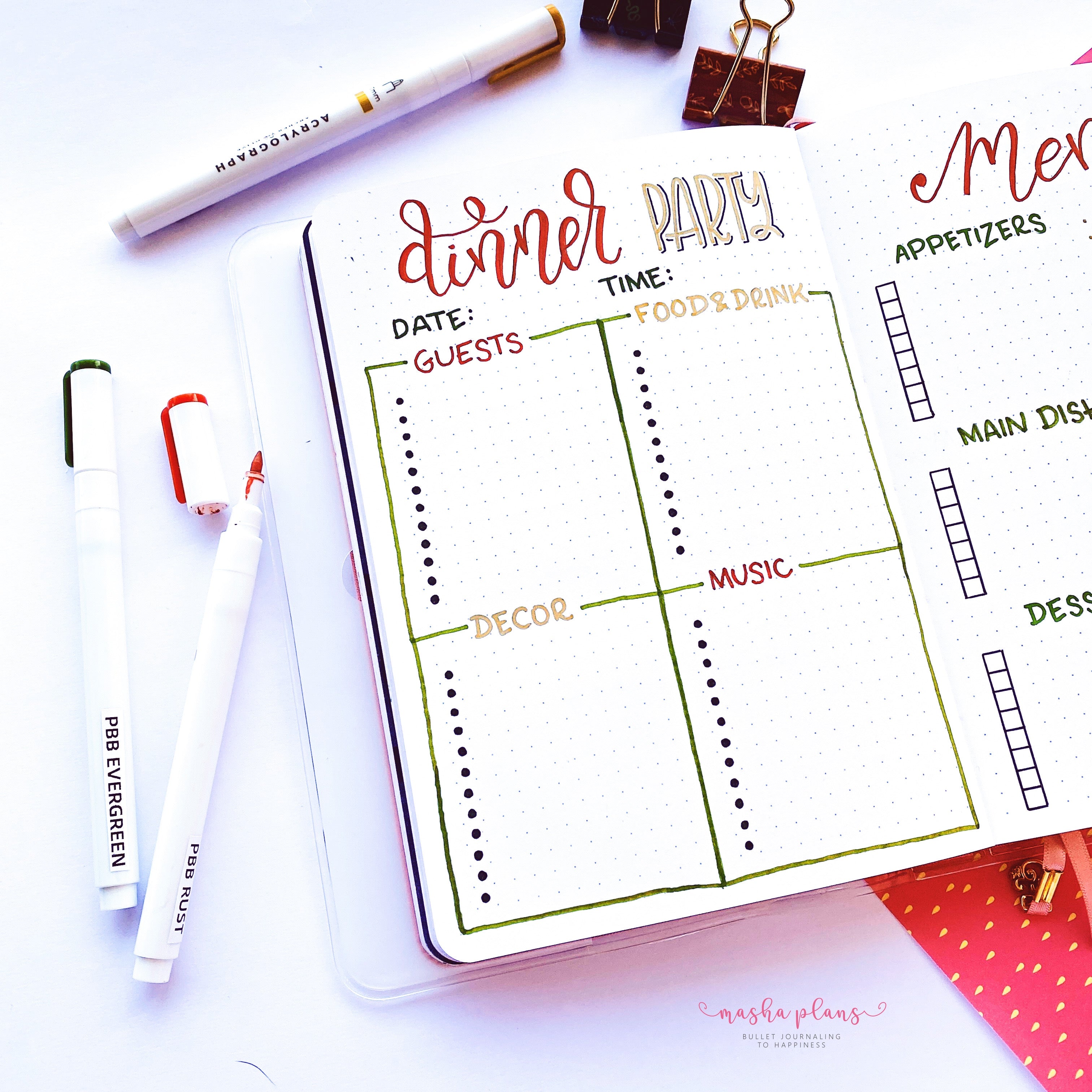 Top Dinner Party Planning Bullet Journal Spreads | Archer and Olive