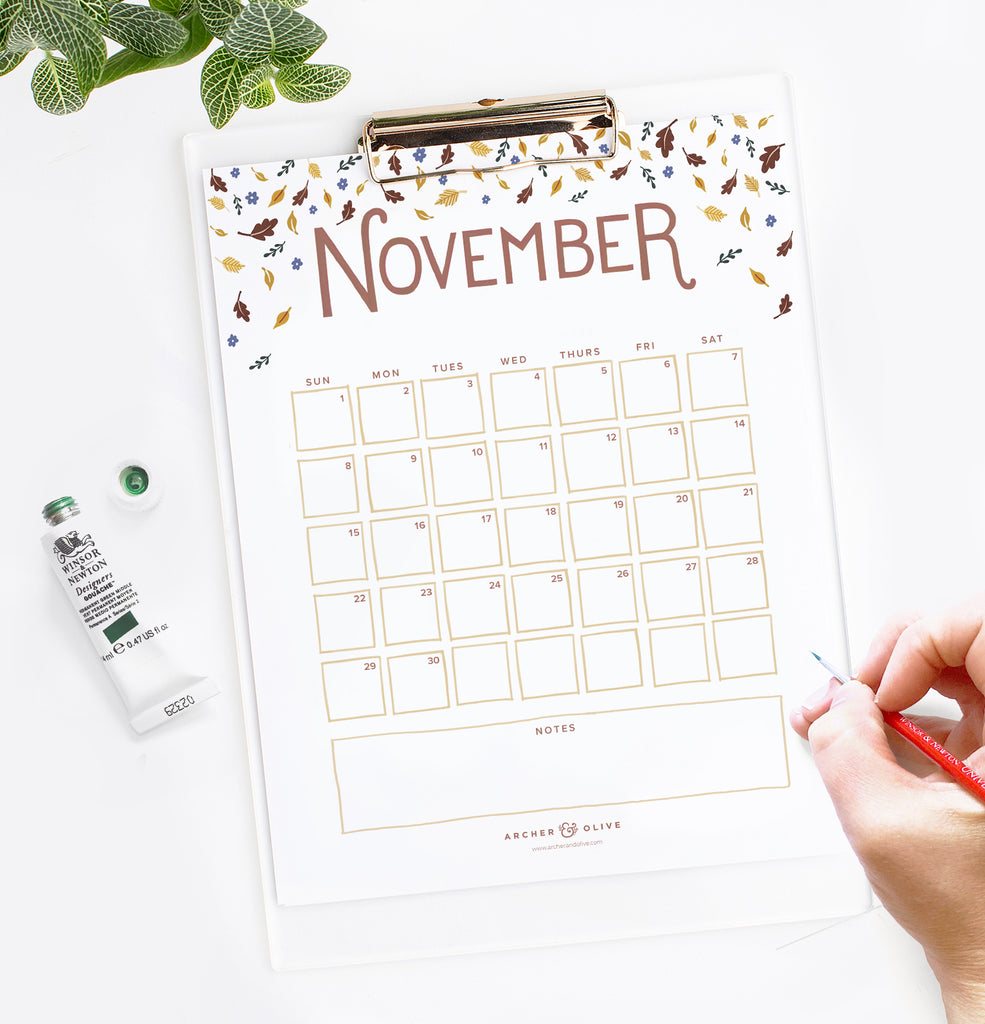 November 2020 Calendar Printable Archer and Olive