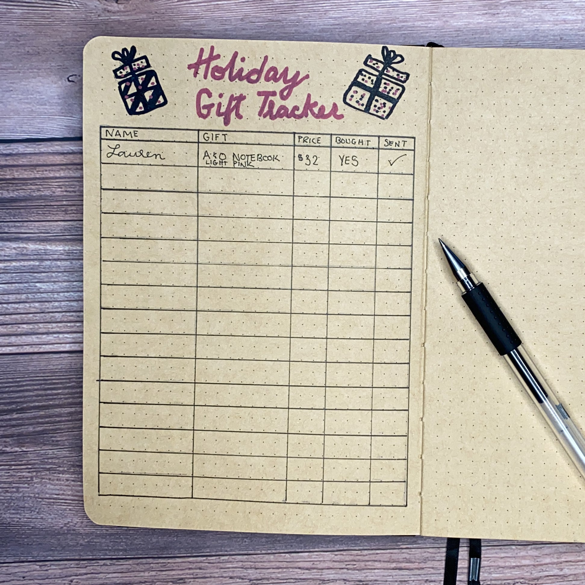 Bullet Journal Holiday Gift Tracker – Archer and Olive