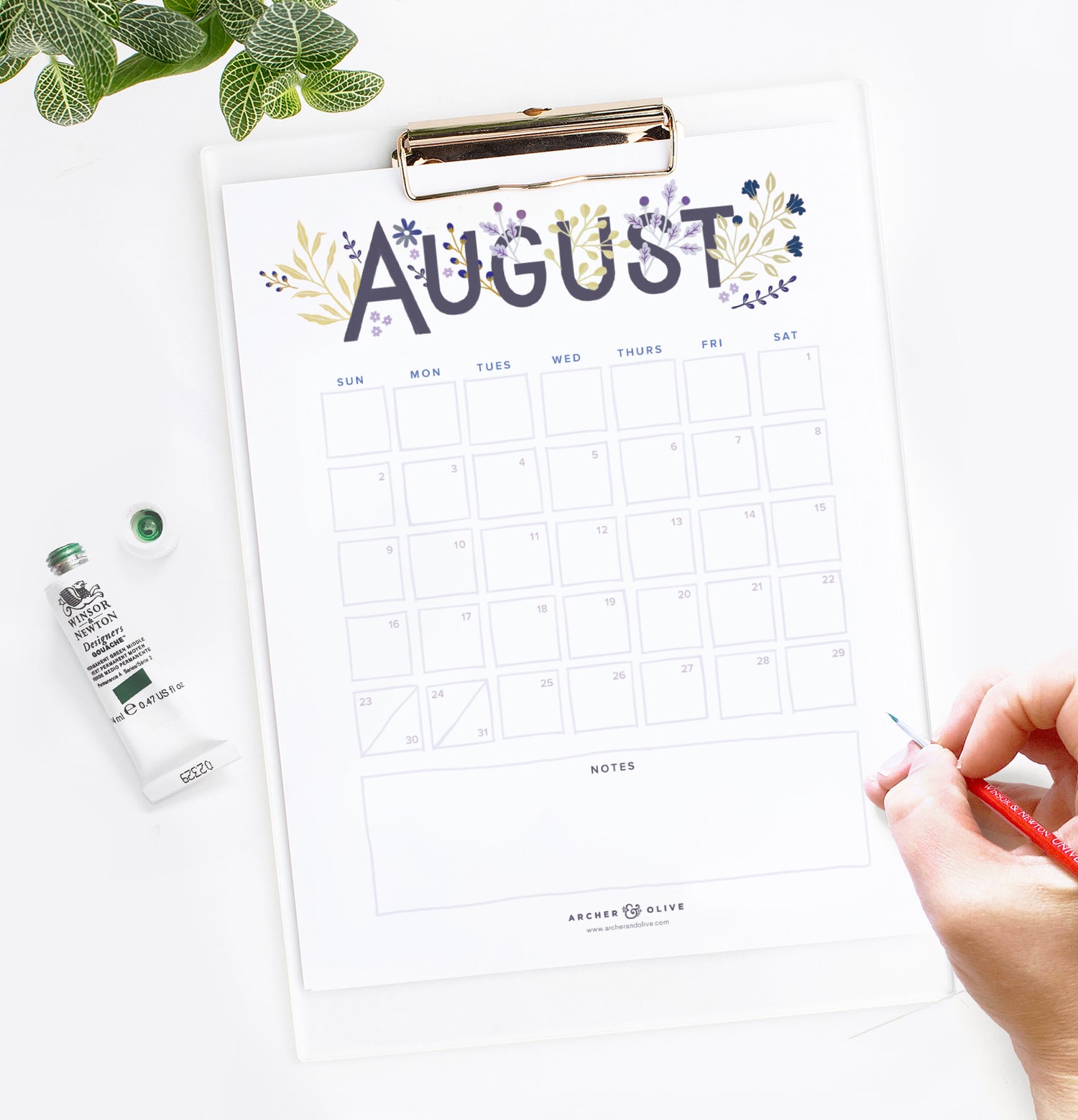 August 2020 Calendar Printable – Archer and Olive