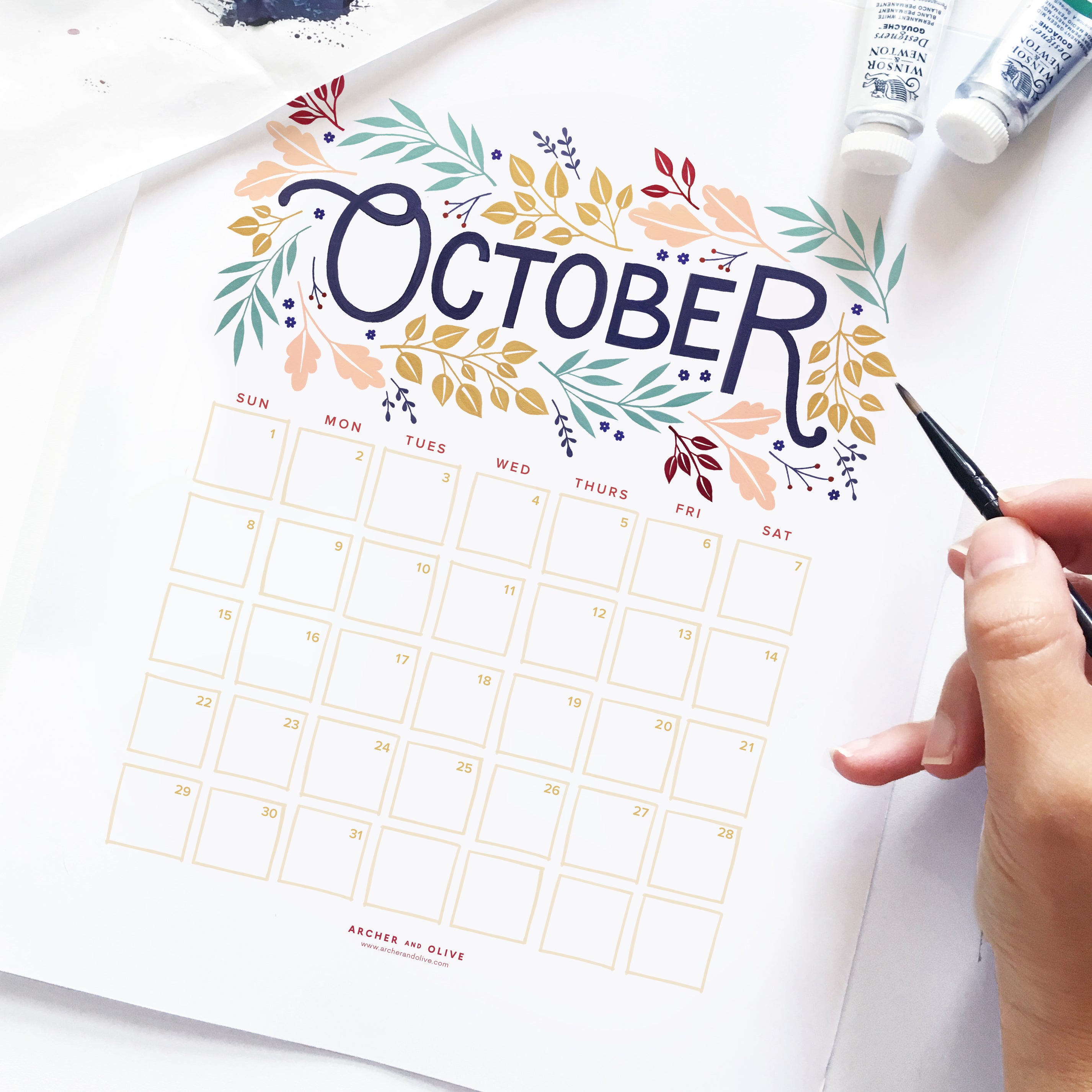 Freebie Friday - October 2017 Calendar Printable – Archer and Olive