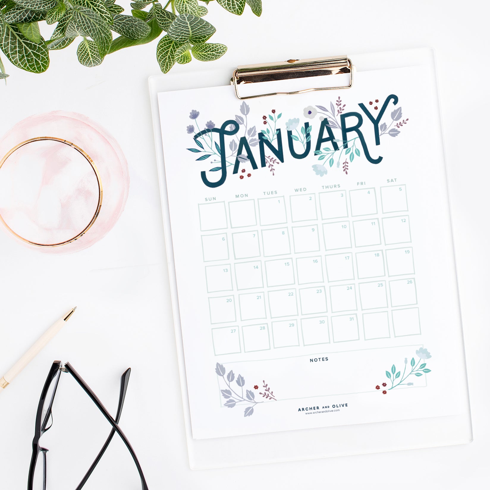 Freebie Friday - January 2019 Calendar! – Archer and Olive