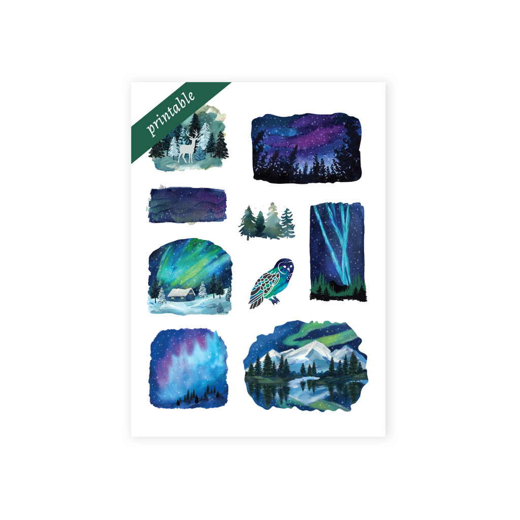 Northern Lights Printable Stickers | Archer and Olive