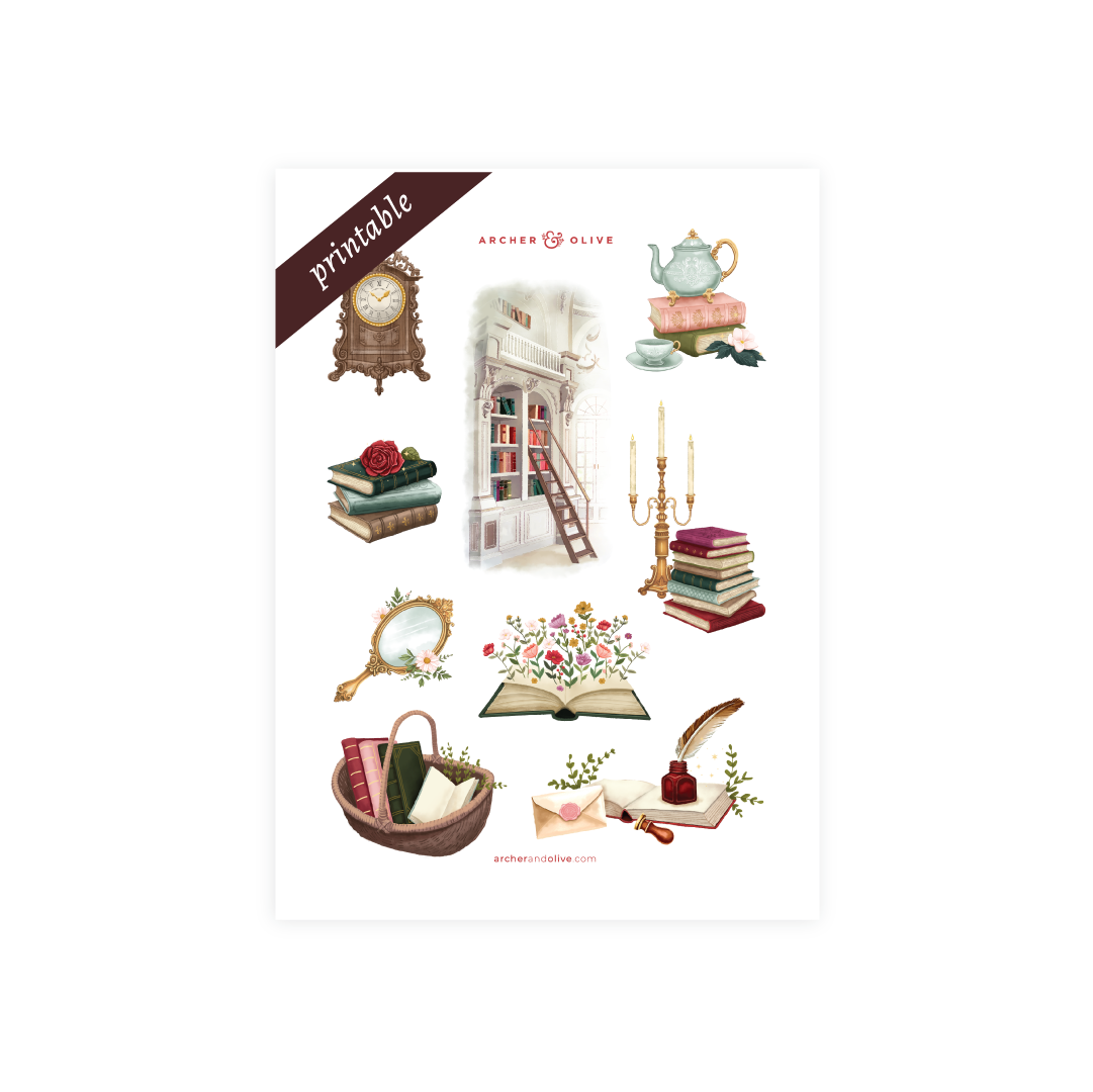 Printable Sticker: Books of Beauty | Archer and Olive