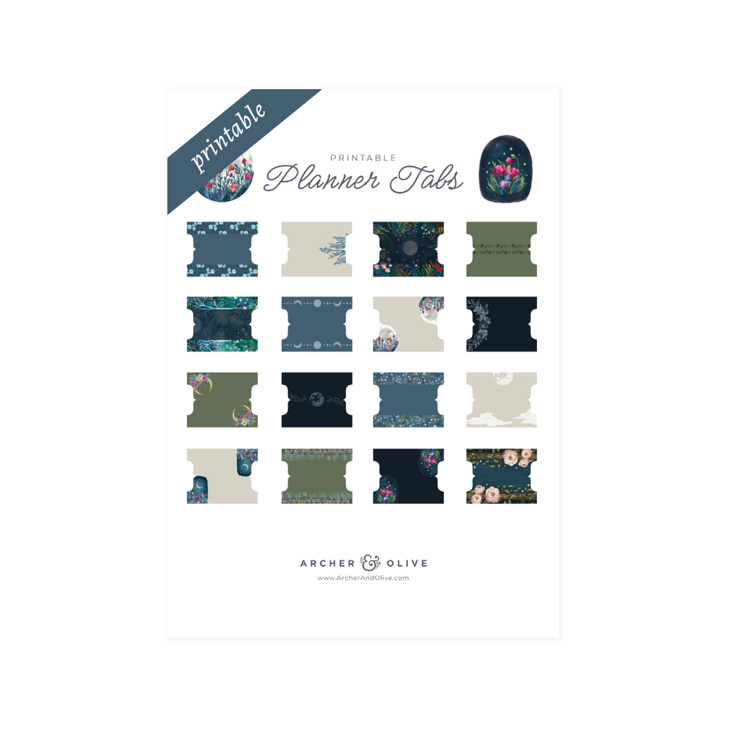 Moonlit Garden Printable Planner Tabs | Archer and Olive