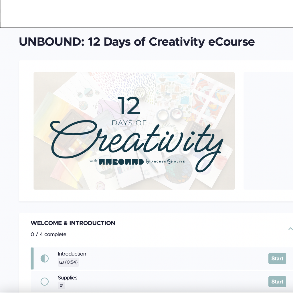 Unbound: 12 Days of Creativity eCourse | Archer and Olive