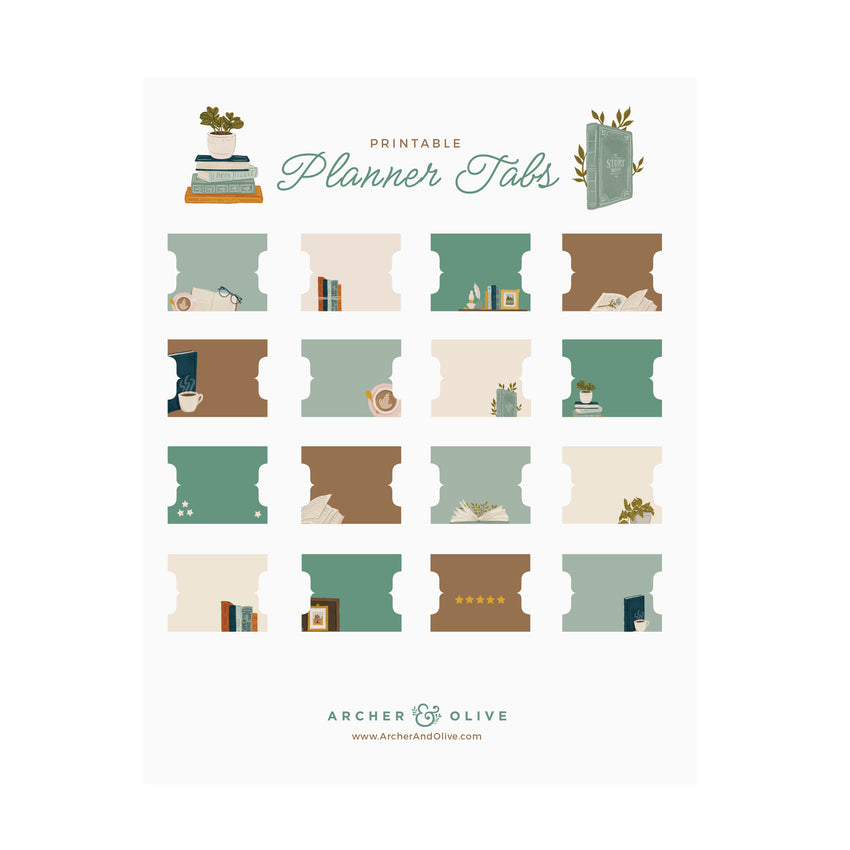 Books & Flowers Printable Planner Tabs – Archer and Olive