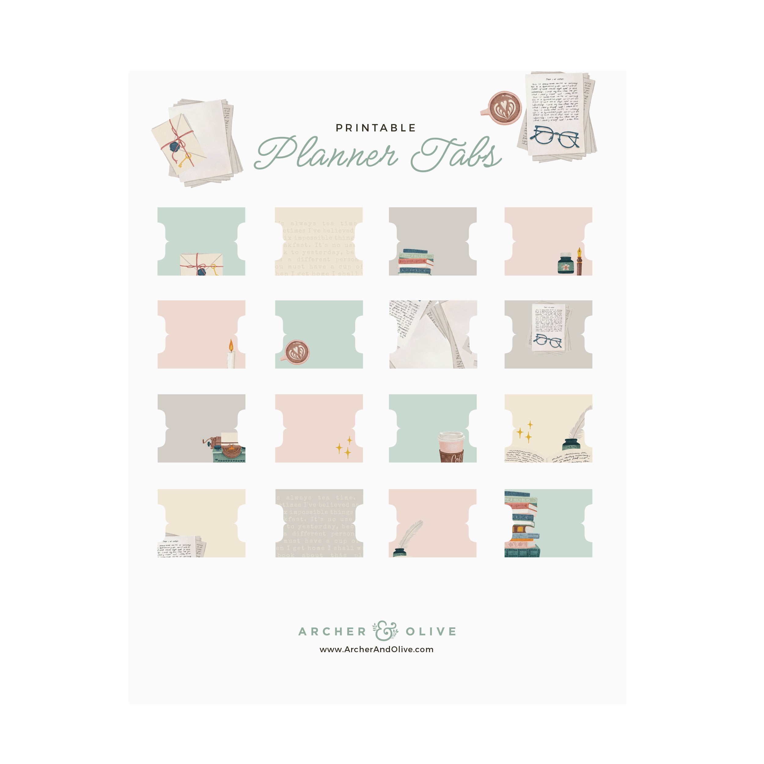 Vintage Typewriter Printable Planner Tabs | Archer and Olive